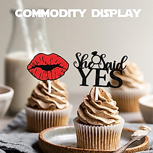 Red Lip Dessert Cupcake Topper She Said Yes Bachelorette Bridal Shower Party Theme Decor Supplies Happy Birthday Night Out Hen Movie Wedding Anniversary Party Decoration set 18pcs