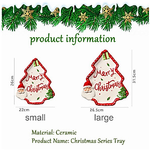 christmas dinner platesThree-dimensional hand-painted Santa Claus pine tree special-shaped ceramic plate breakfast plate dessert snack plate Christmas tableware(Color:1)