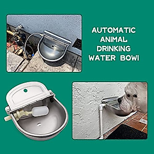 Automatic Animal Waterer Bowl with Float Valve, 304 Stainless Steel Automatic Livestock Drinking Water Trough Kit Includes Water Bowl, 2 Hoses,2 Float valves & Mounting Bolts