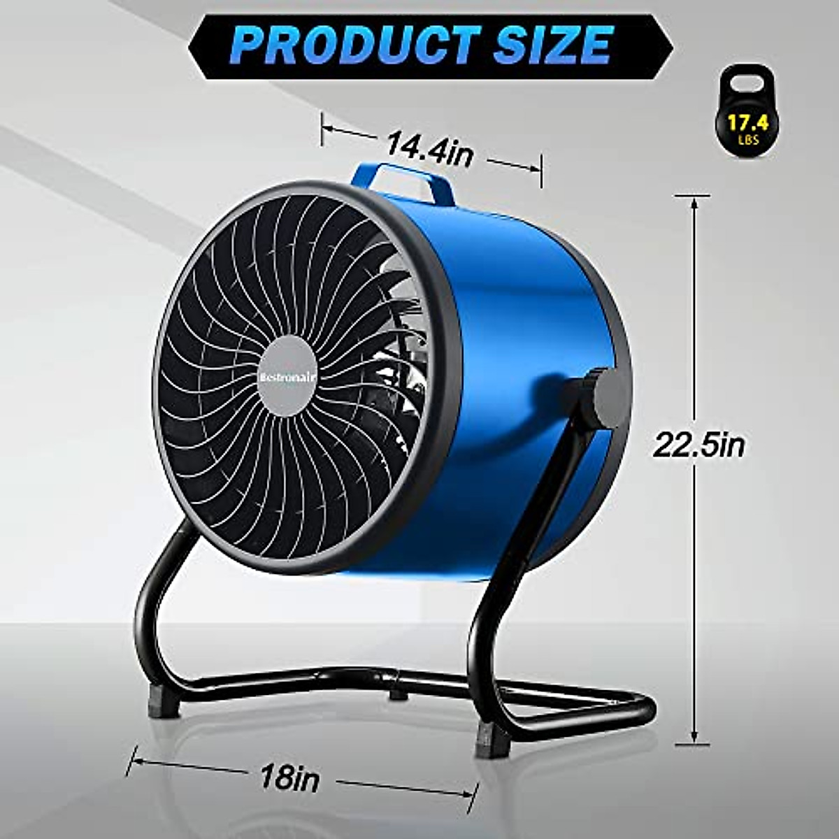 Bestronair Industrial Fan 3 Speed Powerful High Velocity Heavy Duty Cyclone Fan, Floor Large Air Circulation Fan for Shop Garage Gym Attic Gazebo Patio Room Camping and Outdoor Fan