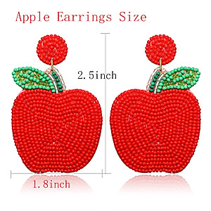Beaded Earrings HandmadeTeacher Apple Bead Dangling Earrings Funny Fruit Drop Dangle Earrings for Women Teacher’s Day Appreciation Back to School Jewelry Gifts