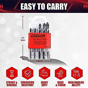 wesleydrill Masonry Drill Bit Set 5 pcs 1/4"-1/2" Concrete Drill Bit Set Fit for Home DIY Building and Engineering Suitable for Electric Drill or Professional Drill