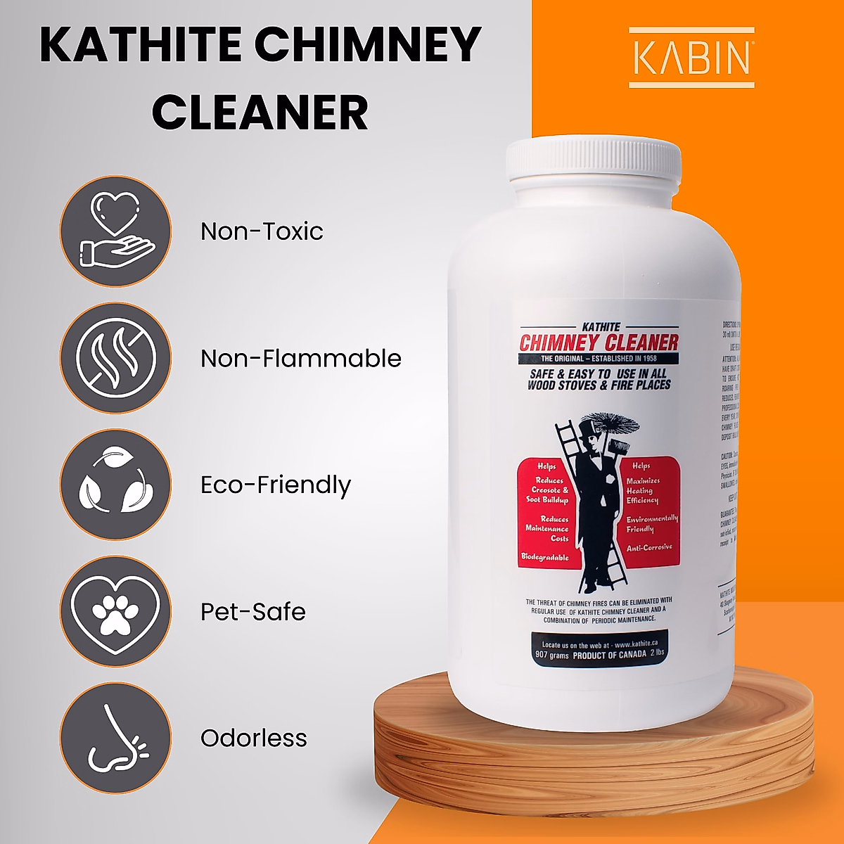 KABIN Kathite Chimney Sweep Cleaner 2LB - Fireplace Chimney Cleaning Kit - Creosote Remover for Wood Stoves - Creosote Destroyer Better Than Fire Logs