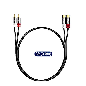 JX-E 2 RCA Extension Cable, Copper Shell 2 RCA Male to 2 RCA Female Stereo Audio Extension Cable, 3 Feet