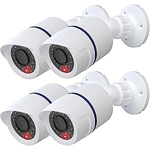 WALI Dummy Fake Simulated Surveillance Security CCTV Dome Camera Indoor Outdoor with One LED Light, Warning Security Alert Sticker Decal (TC-W4), 4 Packs, White