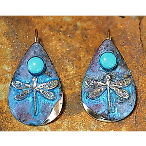 Dragonfly Teardrop Earring - Genuine Turquoise - USA Made