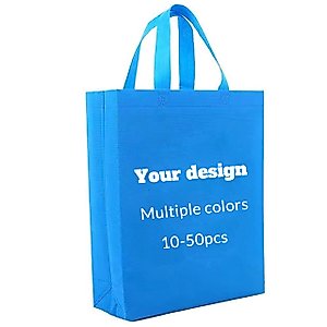 Cihomia 10-50pcs Custom Reusable Heavy Duty Tote Bag 9.8X3.9x13.7 Inch Personalized Logo Text Beach Shopping (50 PCS)