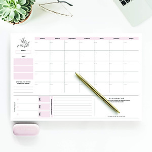 Bliss Collections Monthly Planner, Simple Pink Self-Care, Undated Desk Calendar and Planner for Organizing and Scheduling Tasks, Productivity Tracker, Goals, Notes and To-Do Lists, 12"x18" (18 Sheets)