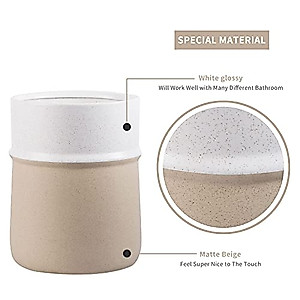 Bathroom Accessory Set 4 Piece & Small Trash Can Wastebasket, Rustic Farmhouse Bathroom Decor, Living Room Decor, and Accessories, Sand Glaze Non-Slip Design, Beige