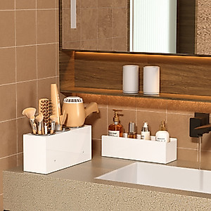 HIIMIEI Hair Tool Organizer, Acrylic Hair Dryer Holder, Bathroom Countertop Blow Dryer Stand Storage, Vanity Organizer for Accessories, Makeup, Flat Irons, Curling Irons, and Toiletries (White)