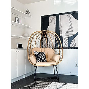 YITAHOME Egg Chair with Stand Outdoor Indoor Egg Lounge Chair with Cushion Wicker Chair PE Rattan Chair Included for Patio, Garden, Backyard, Porch, Beige