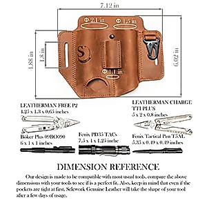 SELEWORK TH21 Multitool Belt Sheath, EDC Leather Belt Organizer, Double Stitch,Triple Strap, Belt Holder for Tactical Flashlight, Pen and Keychain Clip with Pouch, Leatherman Tool Holster Gift for Men