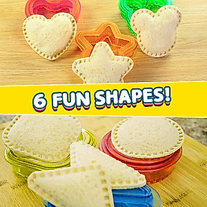 6PC Sandwich Cutter and Sealer - Uncrustables Sandwich Maker - Cut and Seal - Great for Lunchbox and Bento Box - Boys and Girls Kids Lunch - Sandwich Cutters for Kids