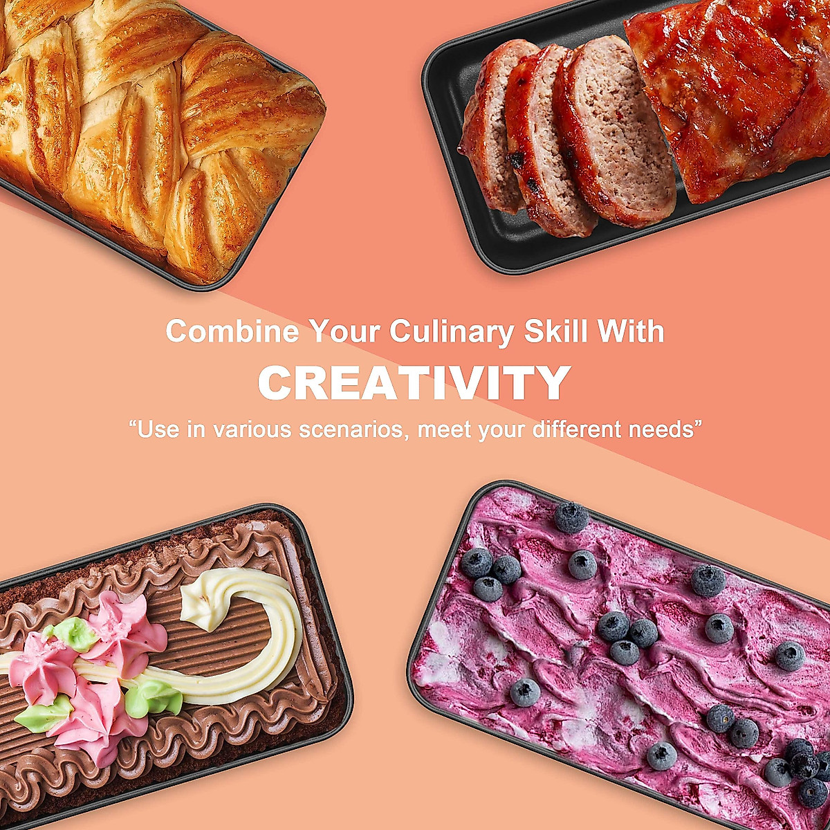 Herogo Non-Stick Loaf Pan Set of 2, Stainless Steel Rectangle Bread Loaf Pans for Homemade Bread, 9 x 5 Inch Black Meatloaf Bakeware for Baking Lasagna Brownie, Oven Safe