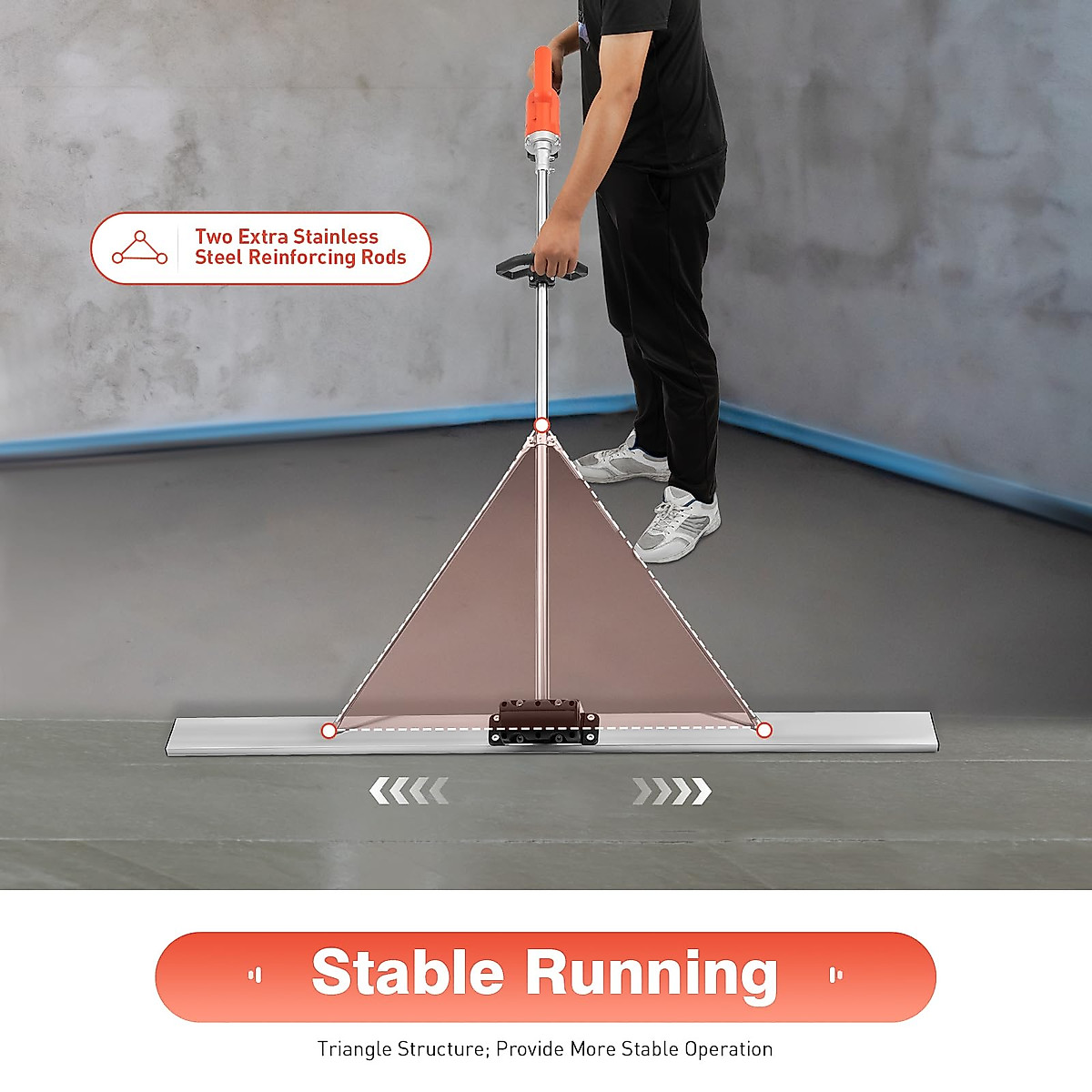 Concrete Vibrating Tool 21V Electric Cordless Concrete Screed Vibrator Kit 5FT Cement Smooth Finishing Floating Cutting Board Battery Powered Surface Leveling Ruler Poles(Sent in 2 Packages)