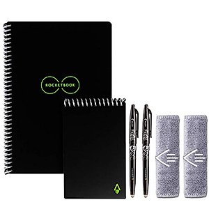 Rocketbook Smart Reusable Notebooks with 2 Pilot Frixion Pens - Black, Executive (6" x 8.8”) & Mini Size (3.5" x 5.5")