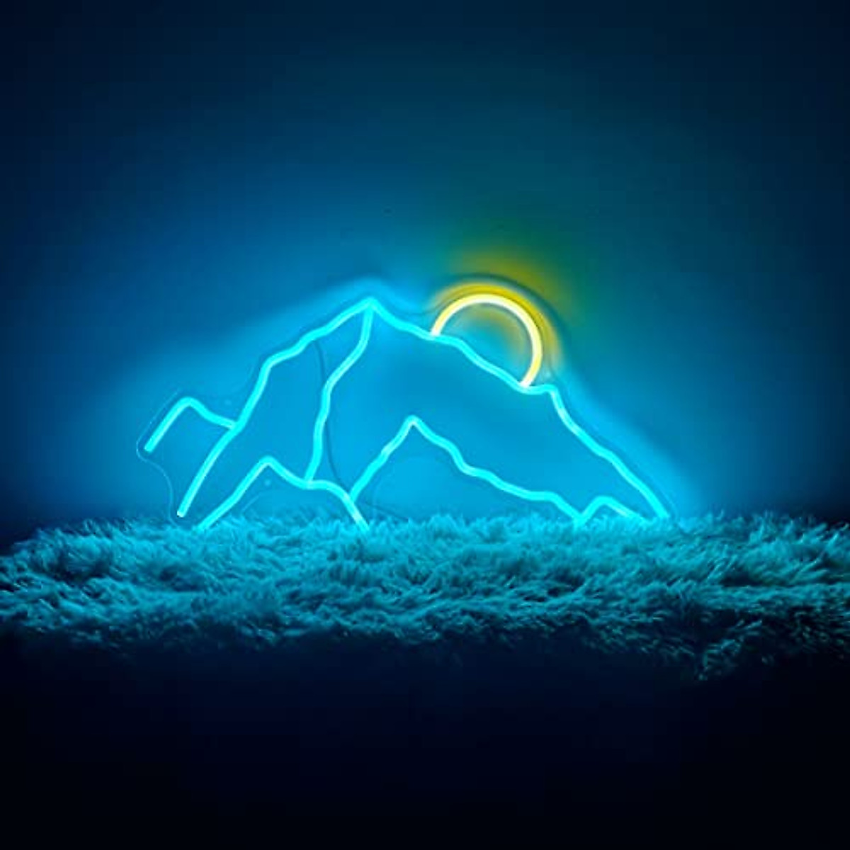 Mountains Neon Sign for Wall Décor, Handmade Neon Lights Wall Art for Home, Apartment, Bedroom Wall, Cafe, Office Decoration, Adjustable Bedroom Signs Gifts with Dimmer, 22X11 inches, Ice Blue- Yellow