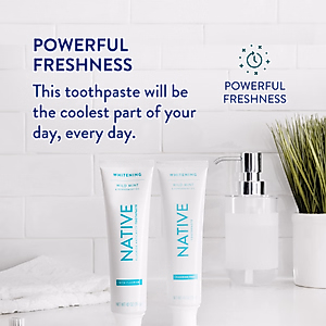 Native Toothpaste Made from Naturally-Derived Cleaners and Simple Ingredients That Safely Whitens Teeth, 4.1 oz, Wild Mint Fluoride Free - 3 Count