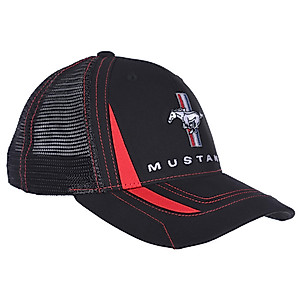 Checkered Flag Men's Ford Mustang Cap Adjustable Black Trucker Hat