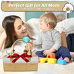 Veoiramc Diaper Caddy Organizer for Baby - Large Diaper Caddy for Baby with Handle, Felt Diaper Organizer Caddy for Change Table, Portable Changing Table Diaper Caddy for Baby Boy, Girl - Brown