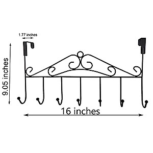Eywlwaar Black Over The Door Hook-7 Hooks, All-Iron Heavy Duty Door Clothes Coat Hook (Black)