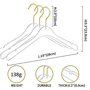 15 Pack Acrylic Hangers Clear and Gold Hangers Premium Quality Clear Acrylic Clothes Hangers Clothing Standard Hangers