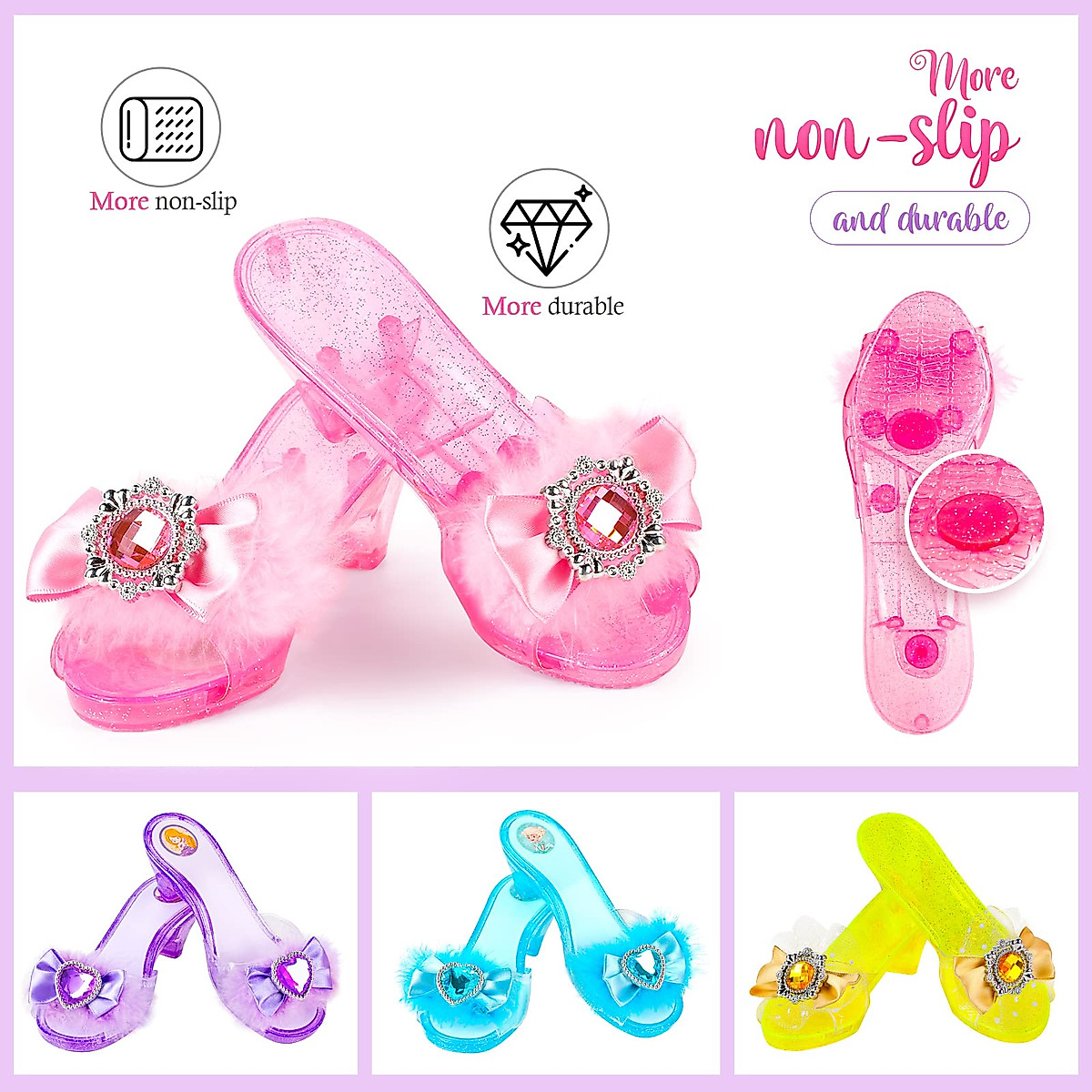 Jeowoqao Princess Dress up Shoes,Girls Dress up Shoes Princess Dress Up Pretend Play Set 4 Pair of Princess Shoes, Princess Dresses Princess Cape Jewelry Toys for Toddler Girls Age 3 4 5 6 Years Gift