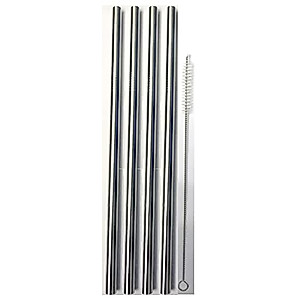 4 Stainless Steel Wide Smoothie Straws - CocoStraw Large Straight Frozen Drink Straw - 4 Pack + Cleaning Brush (4)