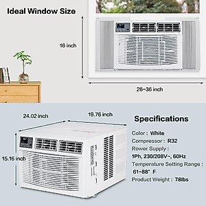 ROVSUN 8000 BTU Air Conditioner Window Unit with Heat, 4-in-1 Window AC Unit Cooler, Heater, Dehumidifier & Fan with Timer, Remote Control & Installation Kit for Rooms up to 350 Sq. Ft, 115V/60Hz