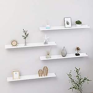 SunshineFace Long Floating Shelves Set of 4, High Gloss Wall Mounted Picture Ledge Floating Shelf, Wall Shelves for Bedroom, Living Room, Office, Nursery, Kitchen Storage(White, 31.5"x3.5"x1.2")