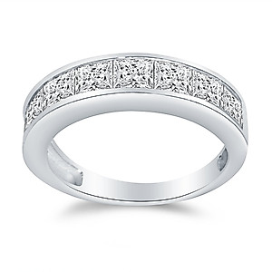 Size - 7 - Solid 14k White Gold 4mm Princess Cut Invisible Anniversary Ring Wedding Band CZ Cubic Zirconia 1.50cttw.