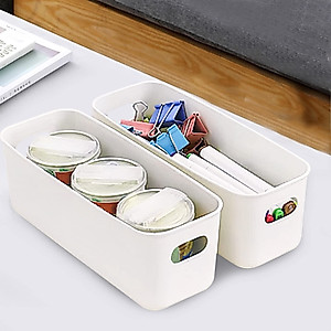 BLLREMIPSUR 3 Pack White Storage Bin, 10" Long Bathroom Organizing Bins, Plastic Organizer Bins with Handles for Vanity, Pantry, Shelves