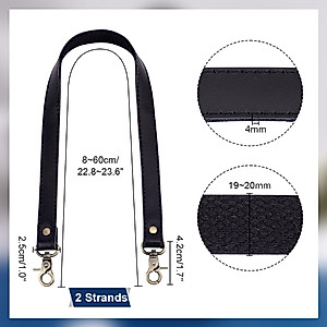PH PandaHall 2pcs 22 Inch Black Leather Replacement Handles, 20mm Wide Purses Straps Handbags Shoulder Bag Strap with Antique Bronze Swivel Lobster Buckles for DIY Bag Making