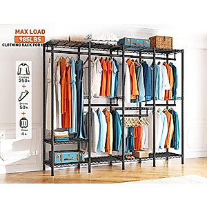 Raybee Clothes Rack Heavy Duty Clothing Racks for Hanging Clothes Load 985 LBS,Metal Clothing Rack Freestanding Portable Wardrobe Closet Rack for Hanging Clothes Wire Garment Rack, Black