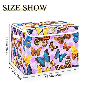 innewgogo Butterflies Violet Flowers Storage Bins with Lids for Organizing Baskets Cube with Cover with Handles Oxford Cloth Storage Cube Box for Clothes