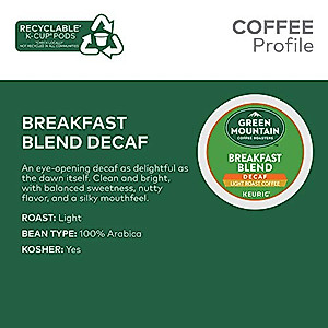 Green Mountain Coffee Roasters Decaf Breakfast Blend, Single-Serve Keurig K-Cup Pods, Light Roast Coffee, 32 Count (Pack of 2)