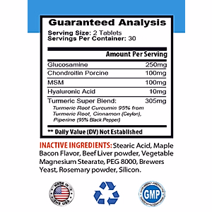 Old Dog Supplements - Dogs Joint Health Complex with Turmeric and MSM - Supports Hips and Joints - chondroitin Dog Treats - 1 Bottle (60 Tablets)