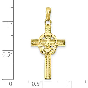 Solid 10k Yellow Gold Celtic Irish Claddagh Cross Pendant Charm