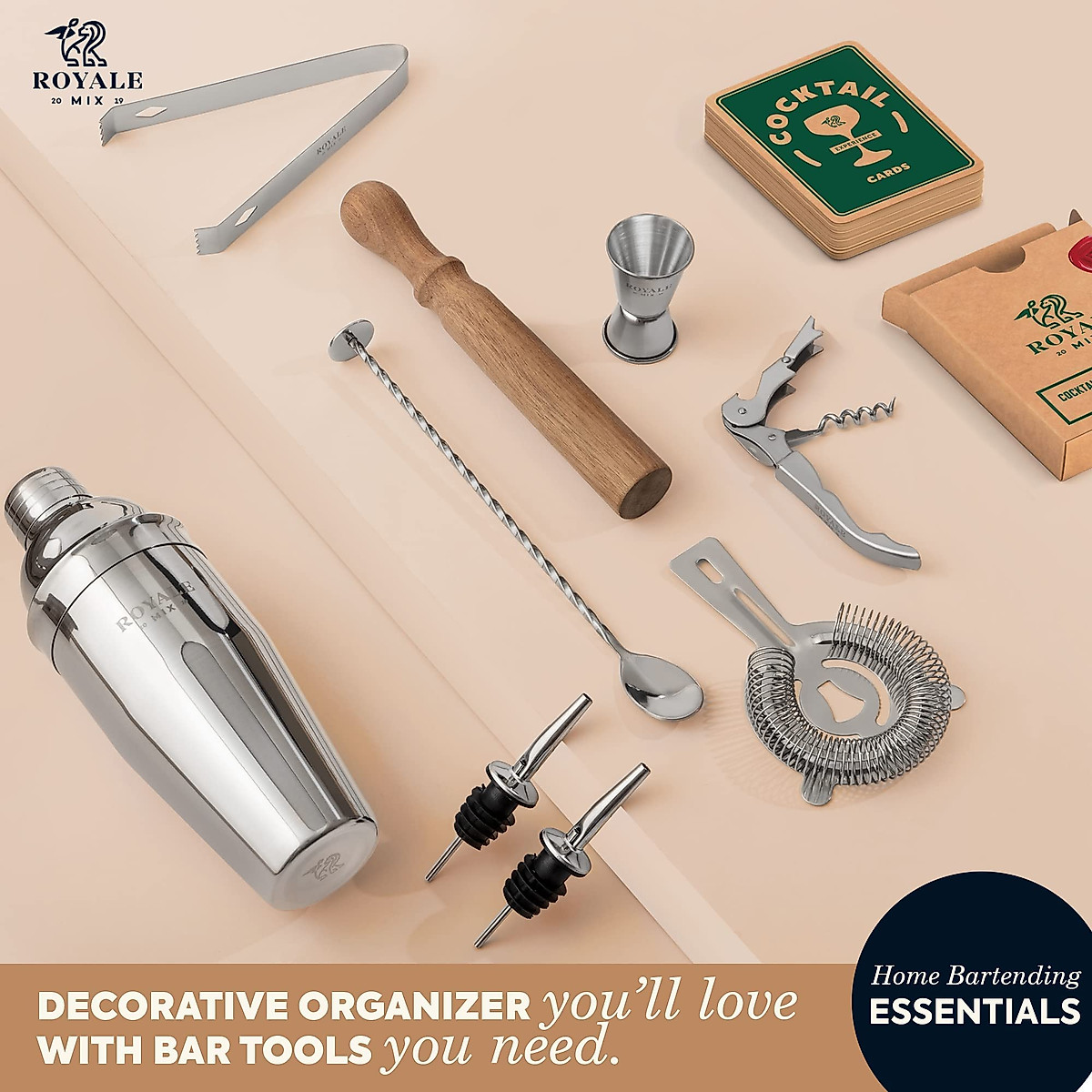 Mixology Bartender Kit with Stand | Home Bar Set with 25 Cocktail Recipes for Drink Mixing | Ideal Bartending Kit for Housewarming Gift | Premium Martini Cocktail Shaker Set with Bar Tools Accessories