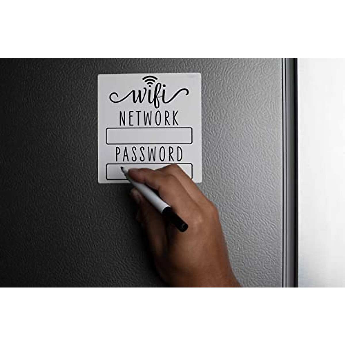 White & Black WiFi Password Sign Fridge Magnet, WiFi Sign with Black Wet Erasable Pen, Magnetic WiFi Password Sign for Home, Portable WiFi Sign for Guests, Airbnb Essentials for Hosts, 4.50x4.25 inch