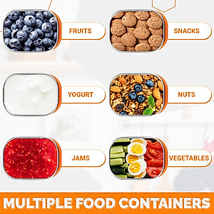 Hsei 6 Pcs Stainless Steel Snack Containers, 8oz Food Containers with Silicone Lids Portable Reusable Metal Lunch Box for Daycare and Storage(Orange)