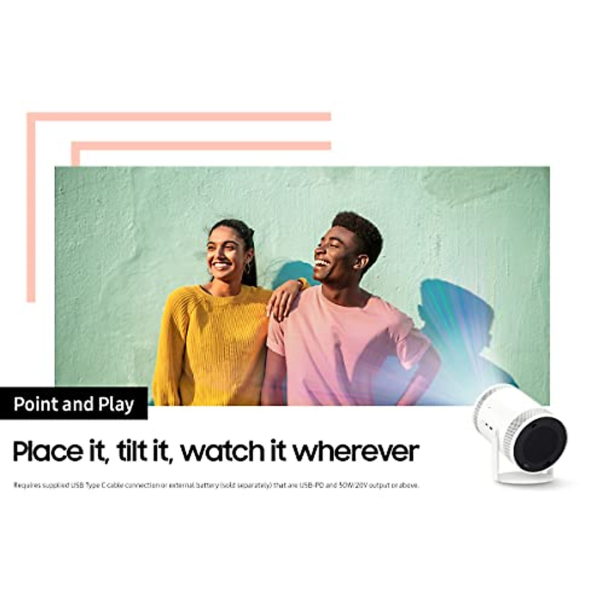 SAMSUNG 30”- 100” The Freestyle Smart Portable Projector, FHD, HDR, Indoor/Outdoor Home Use, Big Screen Experience, 360 Sound, SP-LSP3BLAXZA, 2022 Model (Renewed)