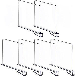 Decoile 6 PCS Clear Acrylic Shelf Dividers for Closet Organization, Closet Clothes dividers, Wood Shelves Organizer for Bedroom, Kitchen, Office, Cabinets and Bathroom.