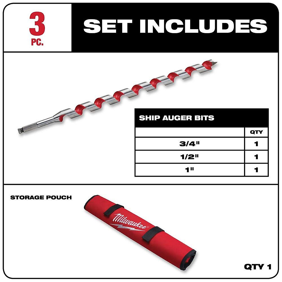 Milwaukee 48-13-3000 3 Piece Ship Auger Set