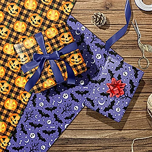 GIOLNIAY Halloween Wrapping Paper for Men Women Boys Girls Kids Baby - Holiday Gift Wrap Contain Jack-o'lantern, Witch Hat, Skulls, Black & Orange Plaids Design - 8 Sheets (20*29 Inch per Sheet), Recyclable, Easy to Store