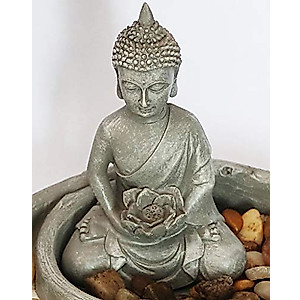 Nature's Mark Mini Zen Garden Kit for Desk with Lotus, Buddha Figures, Rake and Natural Sand River Rocks Table/Desk Décor Gift Set for Home and Office 6 x 6 Inches Round Base