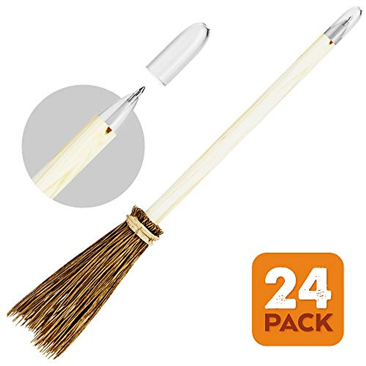Witch Broom Pens for Halloween 24 Pack - Party Favors and Classroom Giveaways