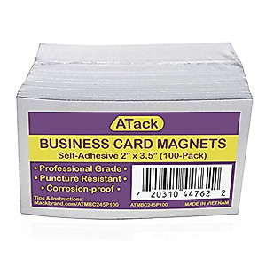 ATack Self-adhesive Business Card Magnets with Adhesive Backing, Pack of 100, Weatherproof Peel and Stick Magnetic Business Cards