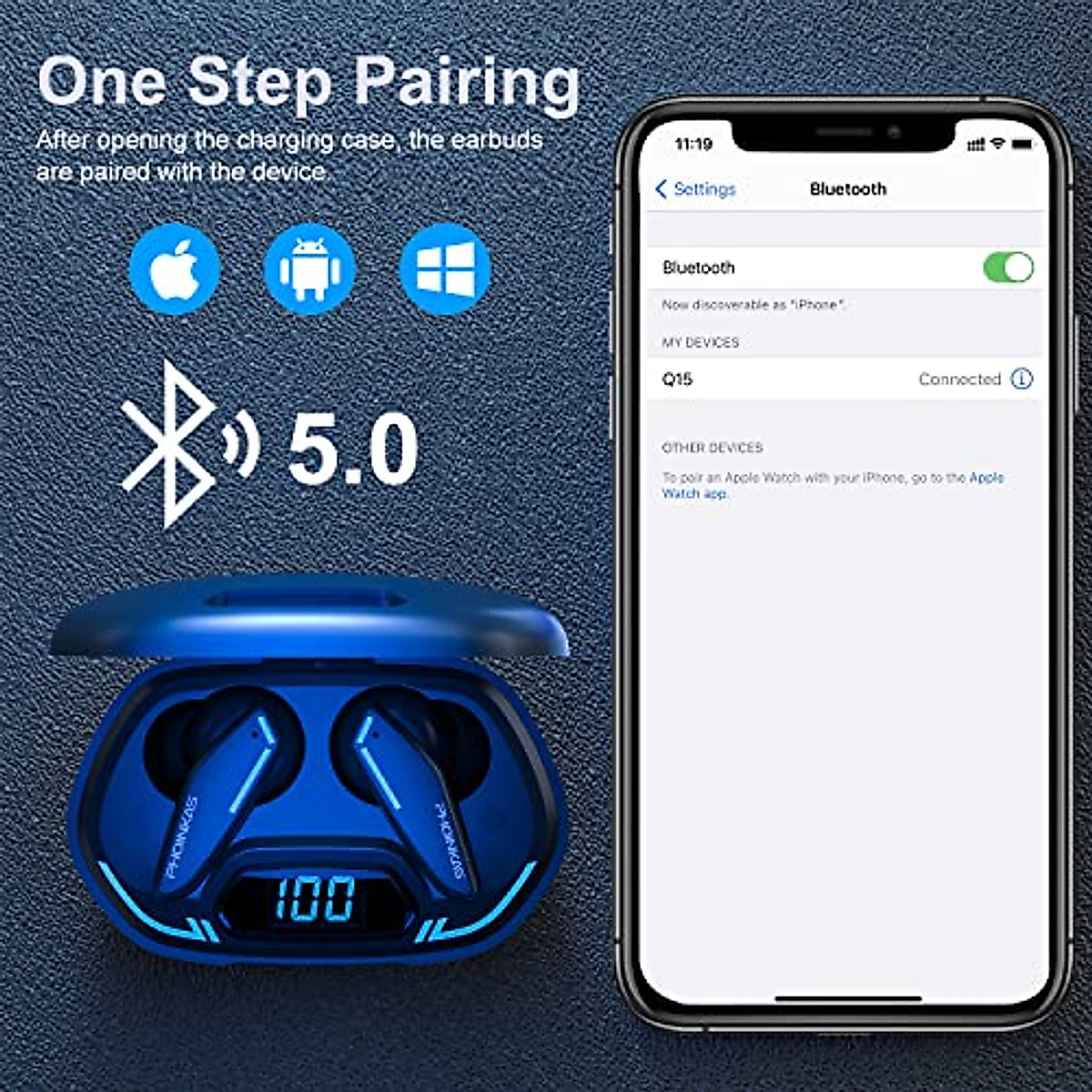 YOTMS Bluetooth Wireless Earbuds Q15 Wireless in-Ear Headphone with 50ms Low Latency, Stereo HiFi Sound, 40H Playtime, IPX4 Waterproof Built-in Mic for Working/Travel/Gym