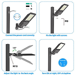 SEURON 4Pack 300W LED Parking Lot Lights with Adjustable Arm Mount, 39000LM Dusk to Dawn Photocell 5000K LED Outdoor Commercial Area Lighting, 100-277V IP65 Shoebox Light for Yard Roadway, ETL Listed